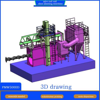 China Single Position Hanging Retractable Mobile Mandrel Wire Rod Coil Shot Blasting Machine for sale