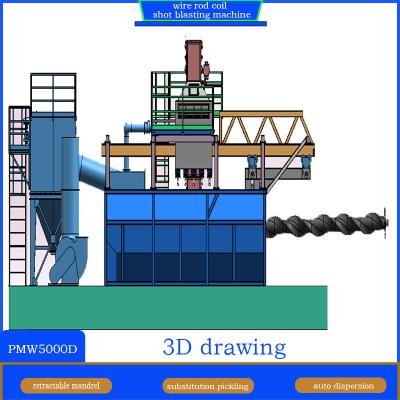 China PMW5000D Automatic Dispersing Wire Rod Shot Blasting Machine with Retractable Coil Shot for sale