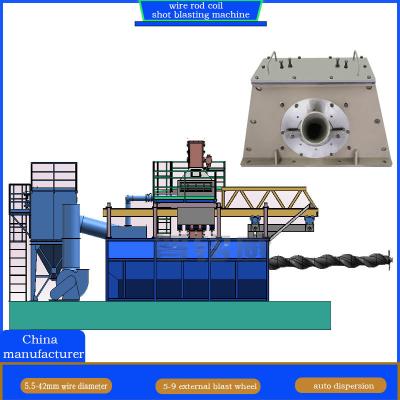China Fixed Mandrel Wire Rod Coil Shot Blasting Machine for High Cleanliness and Rust Proof for sale