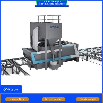 China Yellow and Blue Roller Conveyor Shot Blasting Machine for Steel Plate Surface Cleaning for sale