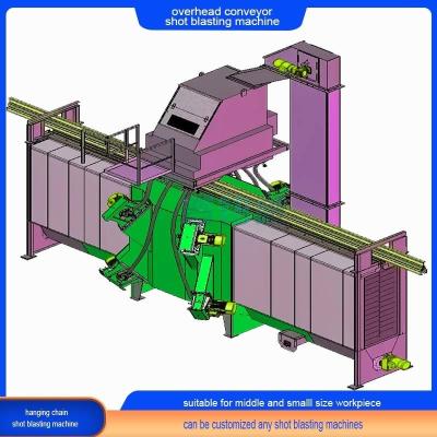 China Residue Free Chamber Overhead Straight Rail Continuous Conveyor Shot Blasting Machine for sale