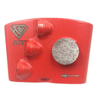 China HTC EZ Change Slide On Triple Half Round PCDs Plus Single Diamond Button For Concrete Terrazzo Floor Preparation Thick Coating Glue Removal for sale