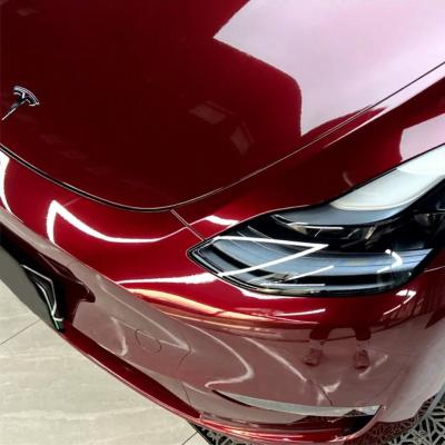China Self Adhesive  PET Cherry Red Car Wraps Air Bubble Free Auto Film Color Changing Vinyl Car Wrap for sale