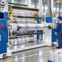 China ±100 Mm EPC-Guided Film Coating Machine For Metallurgical Powder Packaging Fabric for sale