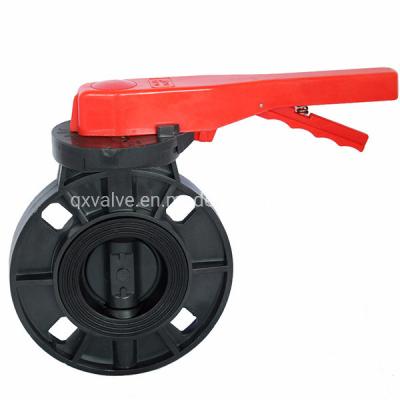 China Red Handle PVC Butterfly Valve for Supply Irrigation Dn100 Auto Sealed Driving Mode for sale