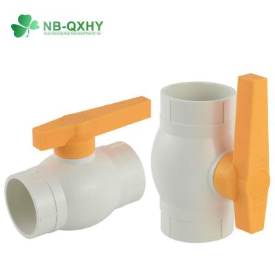 China PVC Straight Through Type Channel Plastic Ball Valve with Yellow Handle and Socket End for sale