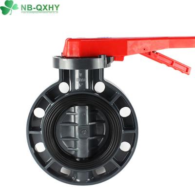 China Blue and Red Plastic Handle PVC Butterfly Valve for Irrigation Field Manual Driving Mode for sale