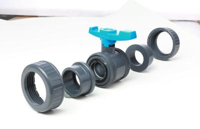 China Structure Fixed Ball Valve CPVC Light Grey Double Union Valve for Sewage Treatment for sale