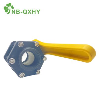 China Customization Plastic Poly Polypropylene Bolted Black Body Ball Valve with Yellow Handle 2 for sale