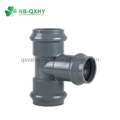 China DIN Standard Pn10 UPVC Tee with Rubber Customized Request Size From 63mm to 355mm for sale