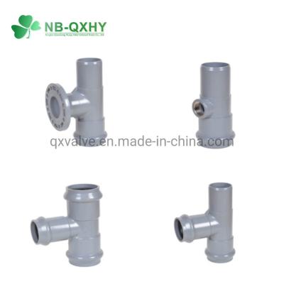 China UV Radiation UPVC/PVC Pipe Fitting Joint Three Faucet Equal Tee DIN with Rubber Ring for sale
