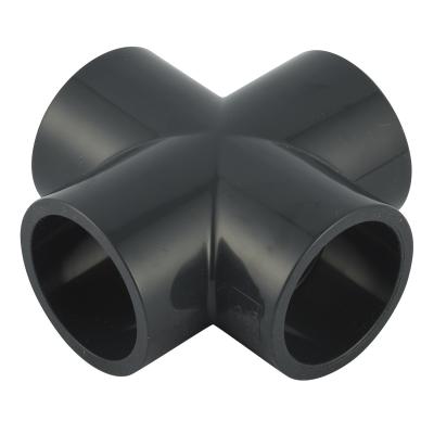 China UPVC DIN Pn16 Plastic Gray Cross Tee for Irrigation Pipe Connection System Solution for sale