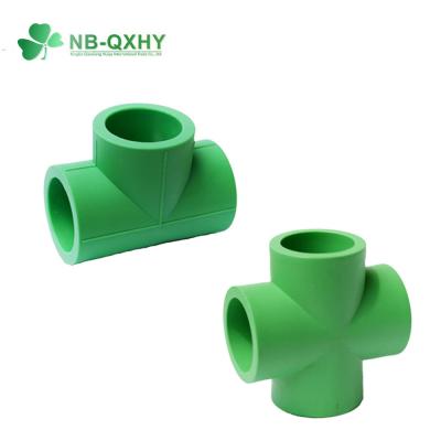 China Hot Water Green Pipe Fittings QX PPR Equal Cross Tee 20mm to 110mm for Your Standards for sale