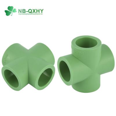 China Varnish Paint Finish PPR Pipe Fitting Cross Tee 20mm to 160mm for Hot Water Supply for sale