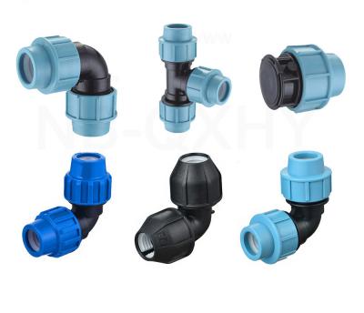 China Customer Requirements 90deg Angle Light Blue PP Compression Fittings with Material for sale