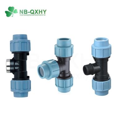 China Thread Connection PP Compression Pipe Fitting Male/Female Equal Reducing Tee with Design for sale