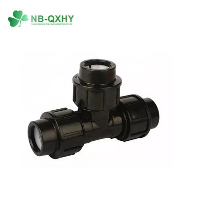 China Black Color PP Compression Pipe Fitting Plastic Tee for Thread Connecting Irrigation for sale