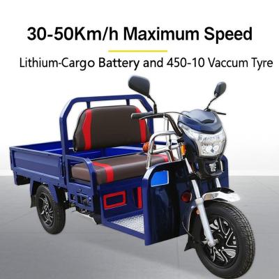 China 30-50Km/h Maximum Speed Electric Cargo Tricycle with Lithium-ion Battery and 450-10 Vaccum Tyre for sale