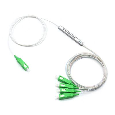 China LSZH Fiber Optic 1x4 PLC Splitter 0.9mm Mini Type With Connector for FTTX and PON Network for sale