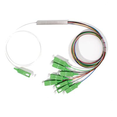 China Fiber Optic 1X8 Mini PLC splitter SC APC Connector 0.9mm, 1M for sale
