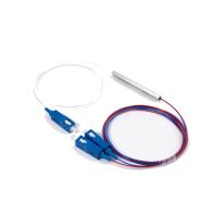 China Customized 1*2 SC UPC Mini Type Fiber Optic PLC Splitter With G657A Fiber 0.9mm for sale