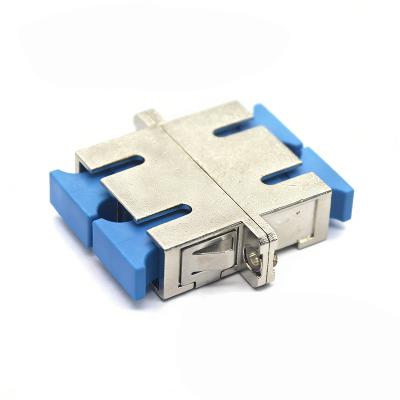 China FTTH SC UPC Duplex Fiber Optic Adapter with 0.2dB Insertion Loss in Metal Case with Flange and 500 Cycle Durability for sale