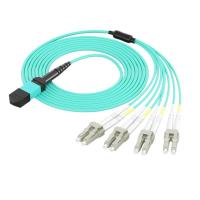 China 8/12/16/24 Cores Multimode MPO/MPT OM3/OM4 to LC Breakout Fiber Optic Patch Cord for sale