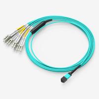 China 8/12/16/24 Cores Multimode MPO/MPT OM3/OM4 to LC Breakout Fiber Optic Patch Cord for sale