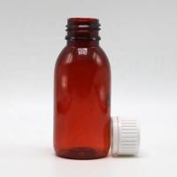 China 100ml PET Plastic Liquid Medicine Bottle with Measuring Cup 28mm Neck for sale