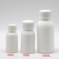 China PP White Liquid Medicine Bottle 30ml 50ml 100ml with Scaled Body and Screen Printing for sale