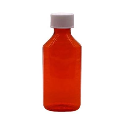 China 100ml PET Amber Cough Syrup Oral Liquid Bottle with CRC Cap Heat Seal for sale