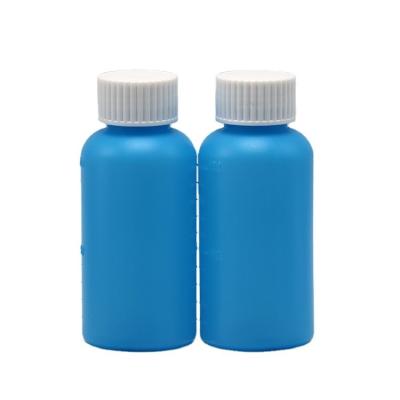 China 100ml PET Amber Blue Cough Syrup Oral Liquid Bottle with CRC Cap Heat Seal 28mm for sale