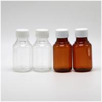 China 100ml PET Amber Blue Cough Syrup Oral Liquid Bottle with CRC Cap Heat Seal 28mm for sale