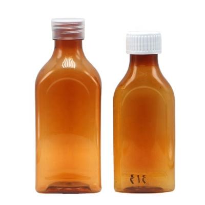 China 240ml PET Oral Liquid Flat Square Bottle with Child Resistant Screw Cap for Medical Use for sale