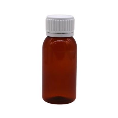 China 60ml Amber PET Liquid Medicine Bottle with 28mm Lid Scaled Container for sale