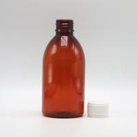 China 250ml Amber PET Liquid Medicine Bottle with 28mm Lid Scaled Container for sale