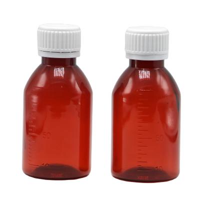 China Customized Logo Pharmaceutical Grade 100ml PET Cough Syrup Bottle with Screw Cap for sale