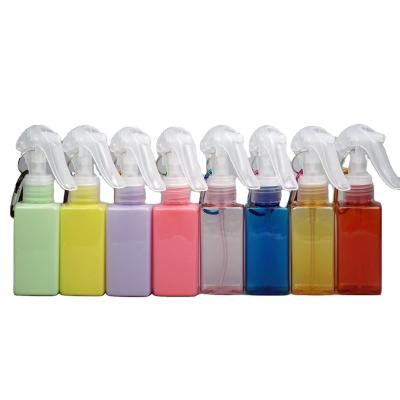 China Screen Printing 100ml PET Square Shape Trigger Sprayer Bottle with Portable Mental Hook for sale