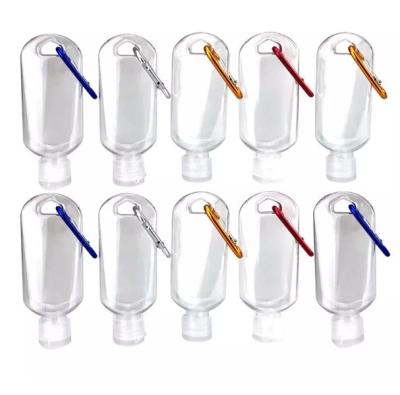 China Clear 50mL PET Hand Wash Container Portable Refillable Empty Travel Squeeze Bottle with Hook for sale