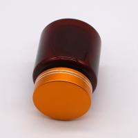 China PET 100cc Amber Round Plastic Bottle with Aluminum Cap for Capsules 43mm Neck for sale