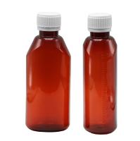 China 200ml Oval Amber PET Liquid Medicine Bottle with 28mm Neck and Scale for sale