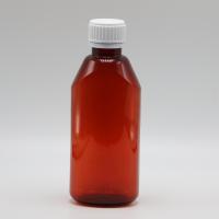 China 200ml Oval Amber PET Liquid Medicine Bottle with 28mm Neck and Scale for sale