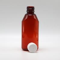 China 200ml Oval Amber PET Liquid Medicine Bottle with 28mm Neck and Scale for sale