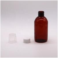 China 250ml Amber PET Liquid Medicine Bottle 28mm Screw Cap Pharmacy Container for sale