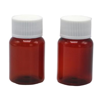 China 40ml Amber PET Pill Capsule Bottle with 28mm Silver Aluminum Screw Cap for sale