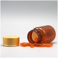 China Refillable 60ml Amber PET Pill Capsule Bottle with 34mm Silver Aluminum Screw Cap for sale