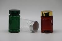 China 80ml PET Pill Medicine Bottle with Custom Color and Gold Silver Coating Cap for sale