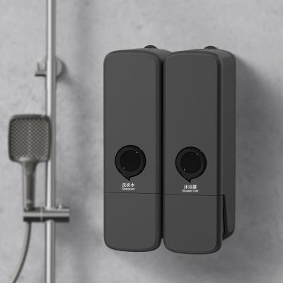 China Wall Mounted Double Soap Dispenser 300ML Capacity ABS Plastic Manual Push Operation for Home Hotel Office for sale