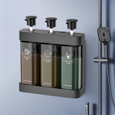 China ABS Plastic Wall Mounted Triple Bottle Manual Soap Dispenser 500ml Capacity for Hotel and Bathroom Use for sale