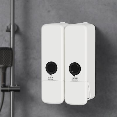 China Wall Mounted Double Pump Manual Soap Dispenser 300ml x 2 Capacity ABS Plastic for Home Hotel Commercial Use for sale